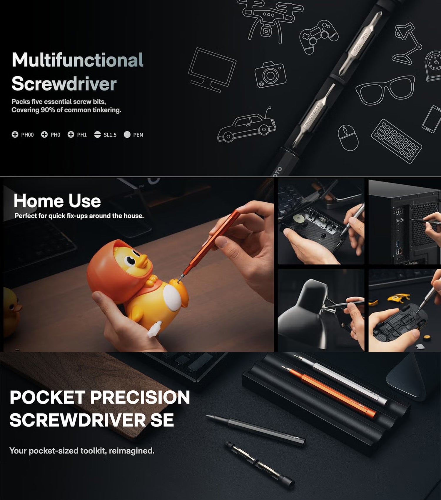 Precision Pocket Screwdriver Pen – HOTO Pocket Multi-Tool with 5 Bits ...